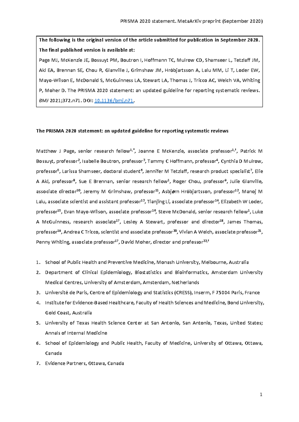 PRISMA 2020 Statement: Updated Guidelines for Systematic Reviews - Studocu
