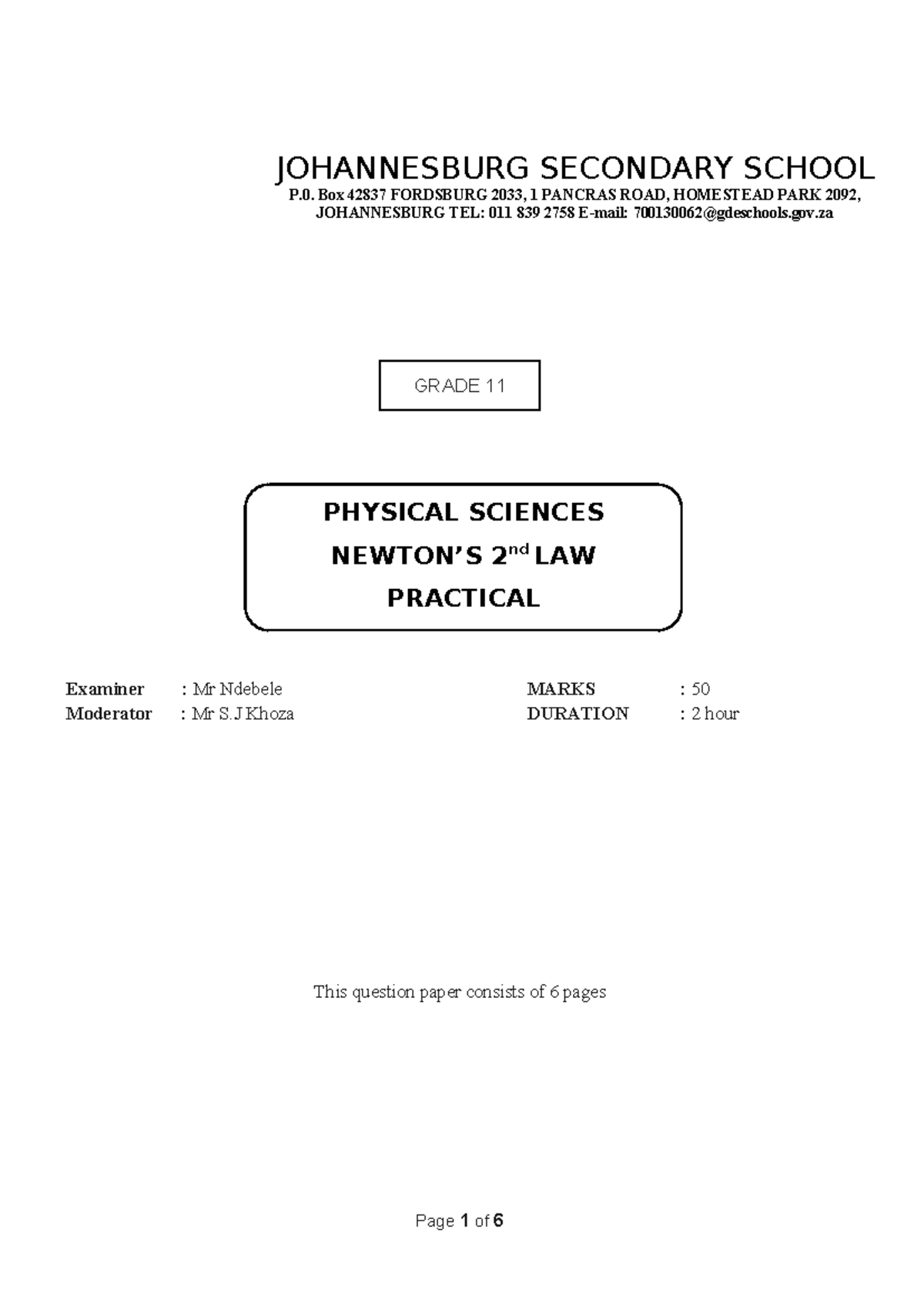 Grade 11 Physics Pract: Verification of Newton's 2nd Law - Studocu