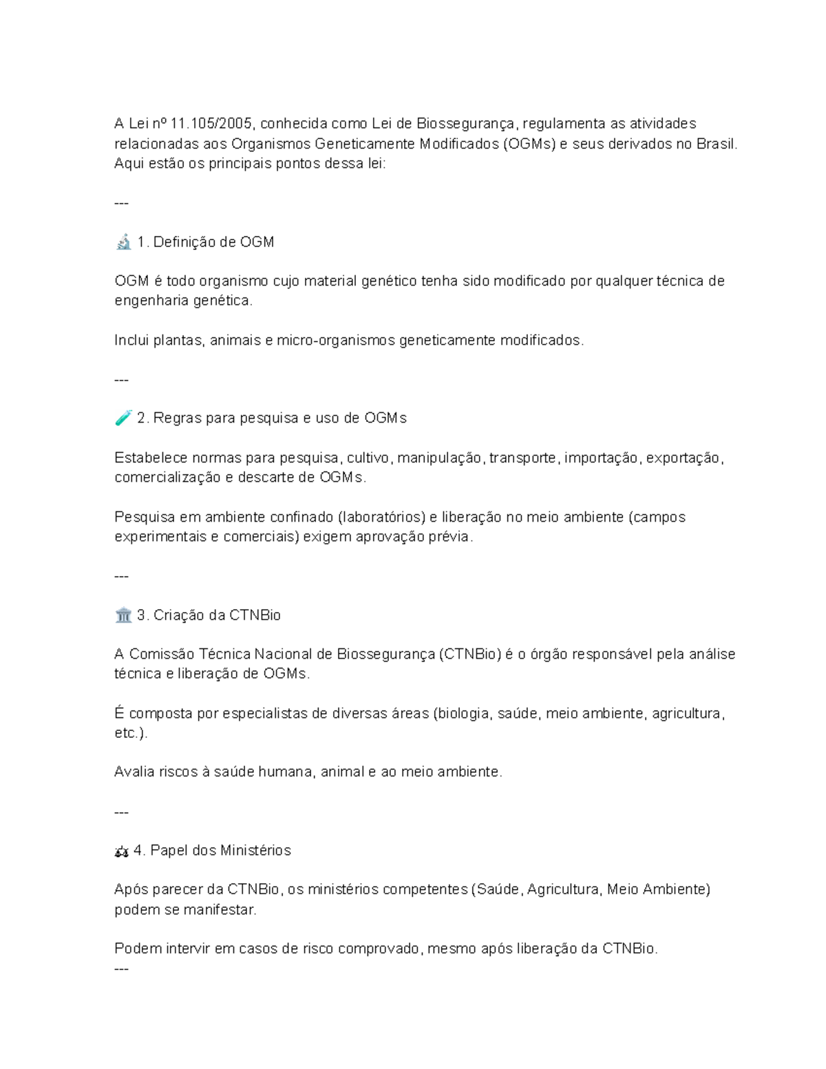 Lei nº 11.105/2005: Biossegurança e Regulamentação de OGMs no Brasil ...
