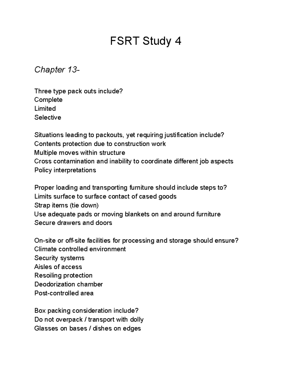 FSRT Course Notes: Chapters 13-15 on Packing & Odor Control - Studocu