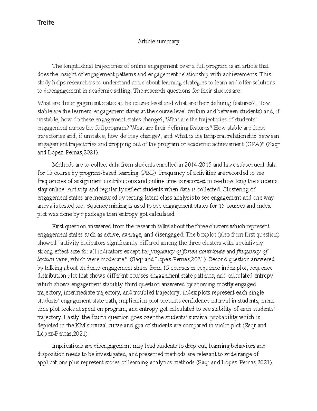 Article summary copy - From class - Treife Article summary The ...
