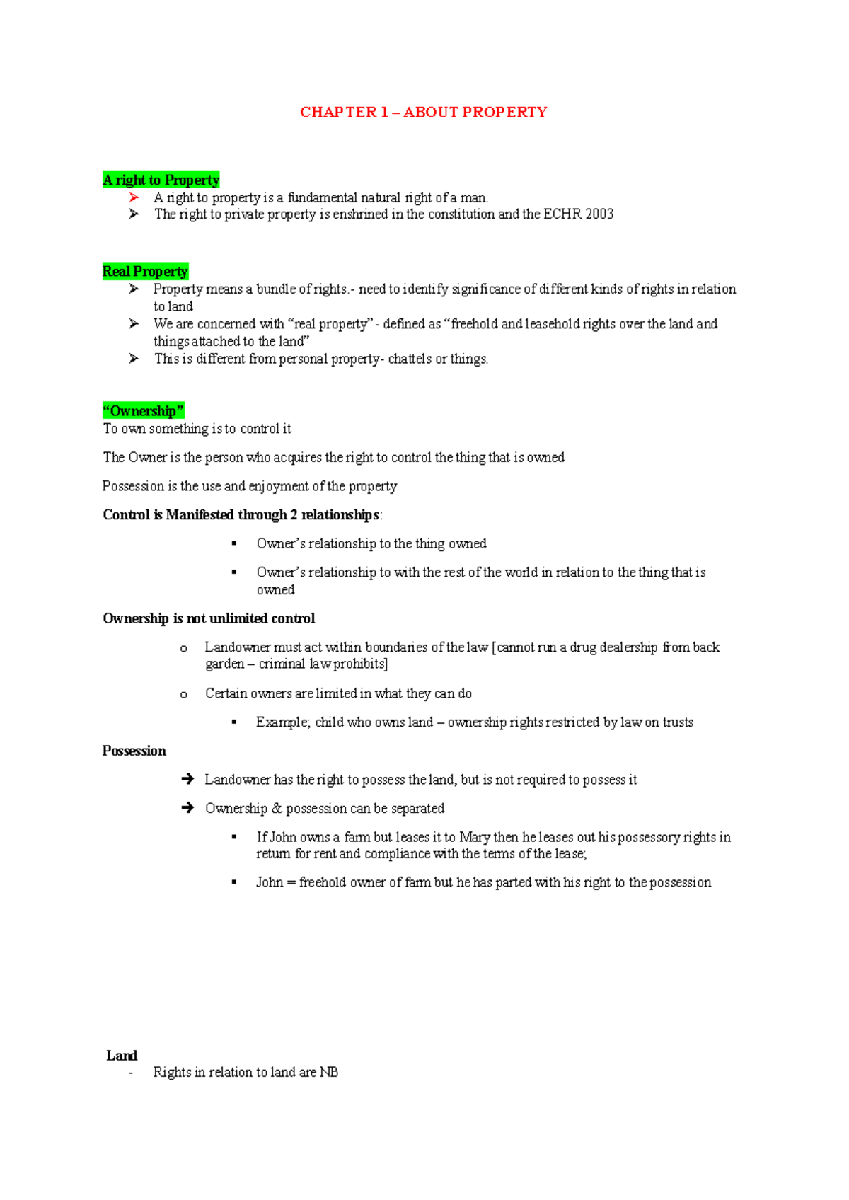 Property Law Overview: Rights and Registration (FE1 KIM) - Studocu