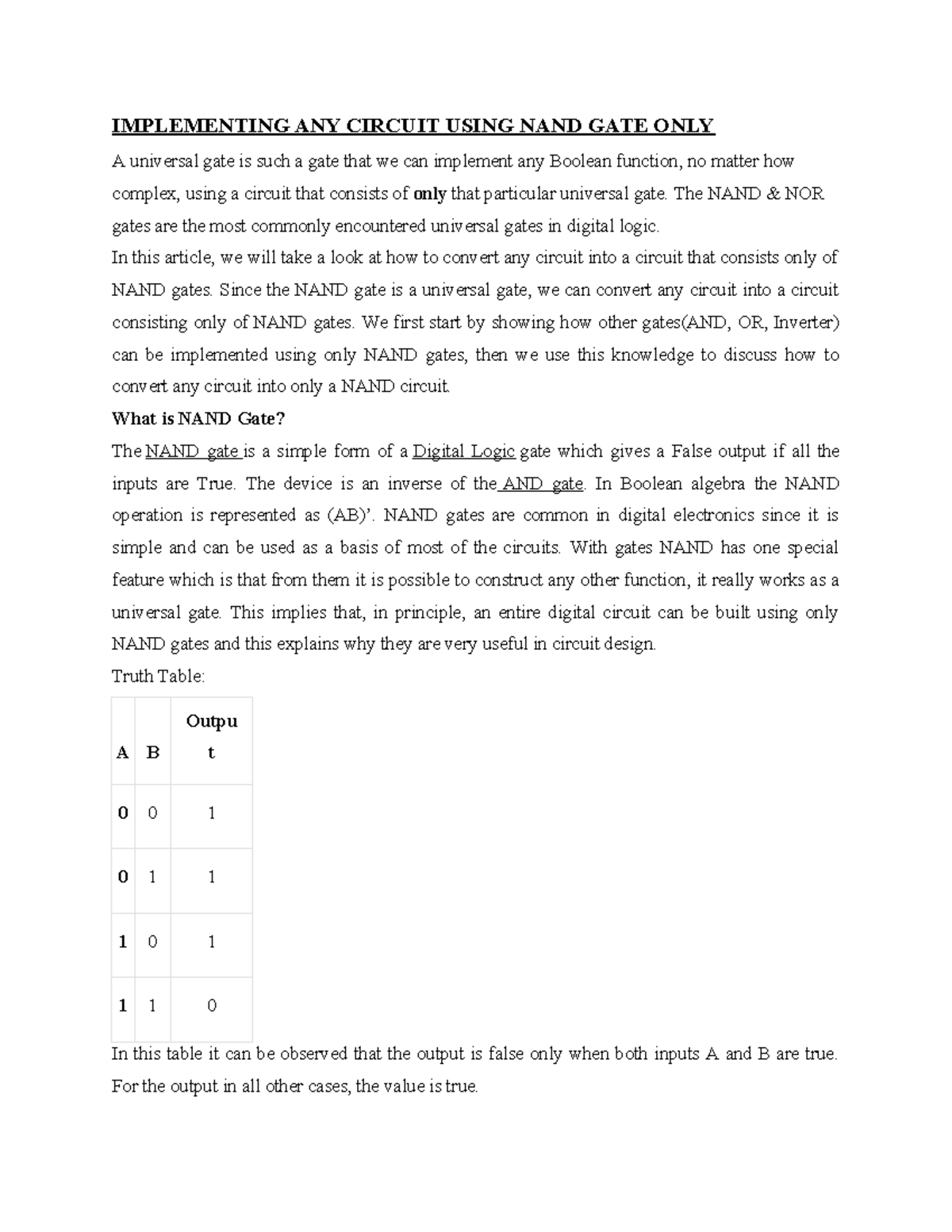 NAND Gate Circuit Implementation: Converting Any Logic Circuit - Studocu