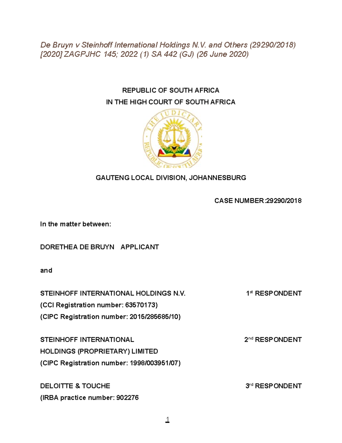 De Bruyn v Steinhoff International Holdings N.V. Case Analysis (29290/ ...