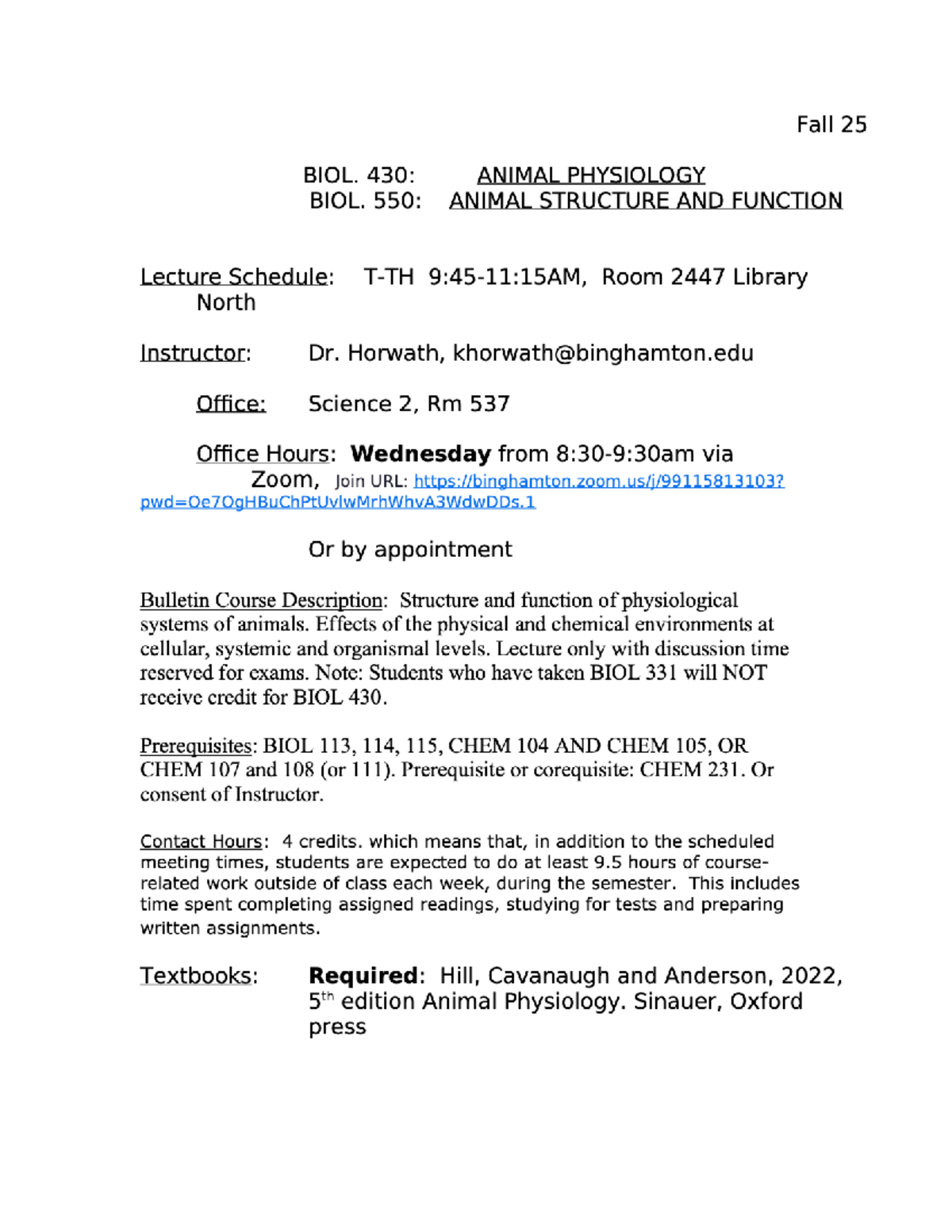 Fall 25 BIOL 430: Animal Physiology Lecture Syllabus and Schedule - Studocu