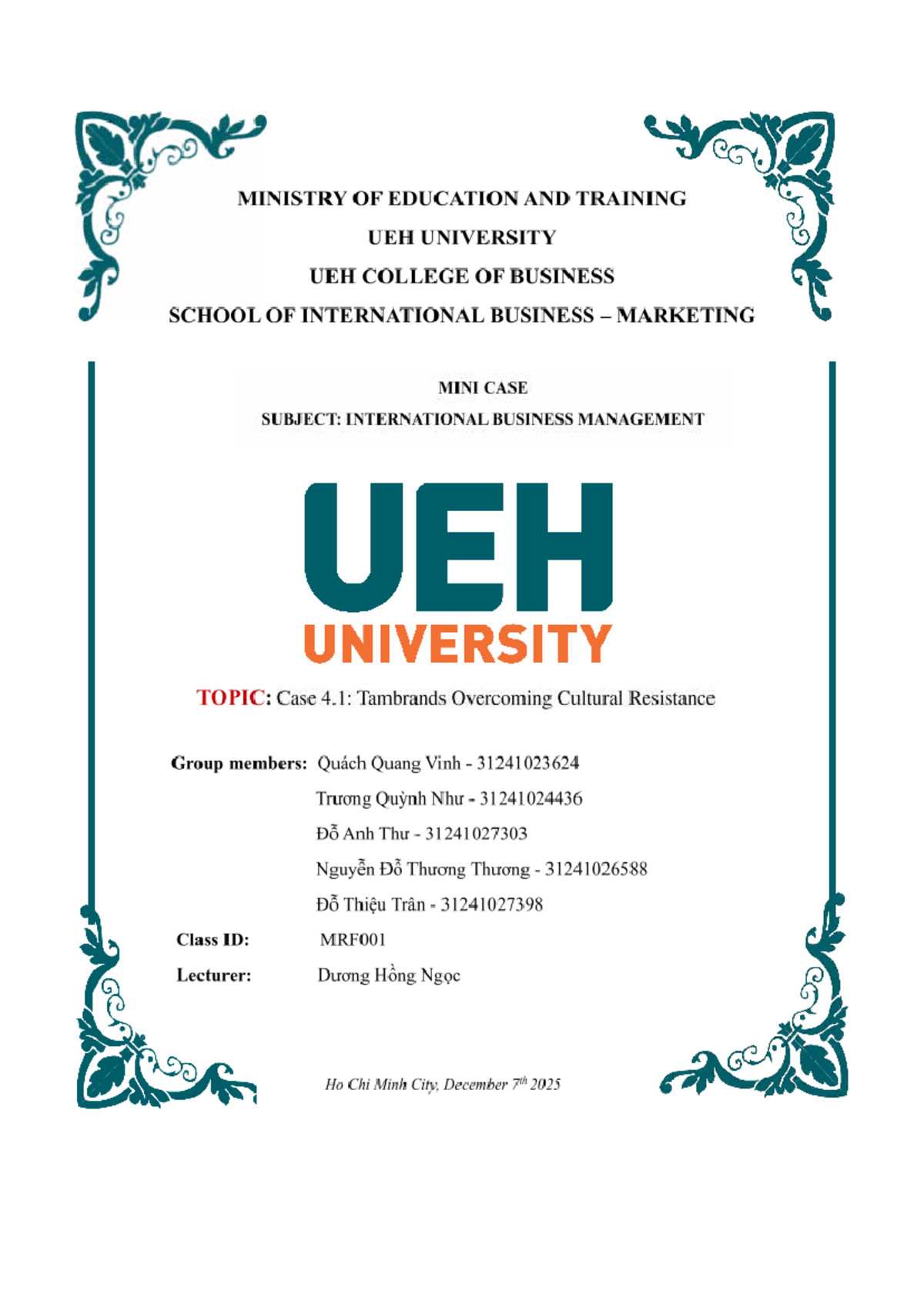 Mini Case Study - Group 7: Tambrands Global Expansion Strategy - Studocu