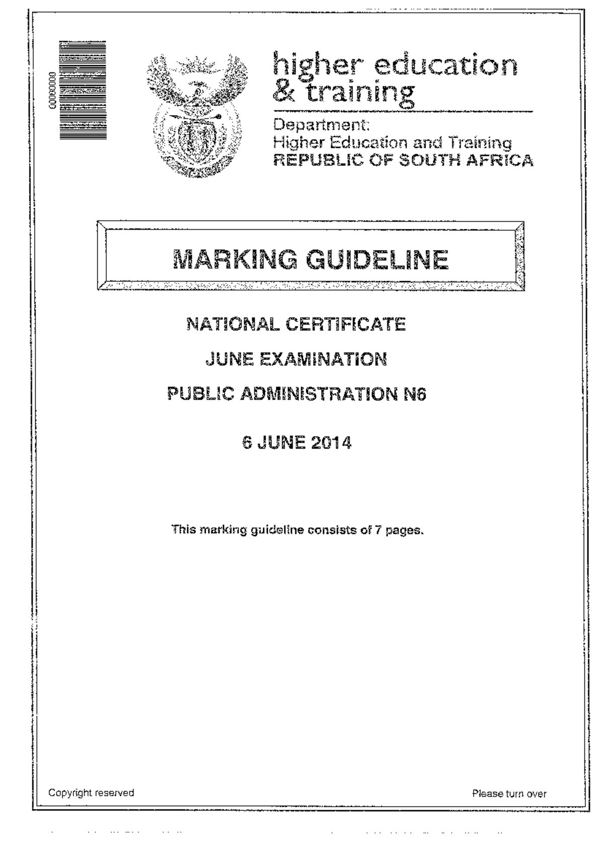 N6 Public Administration June 2014 Exam Marking Guidelines - Studocu