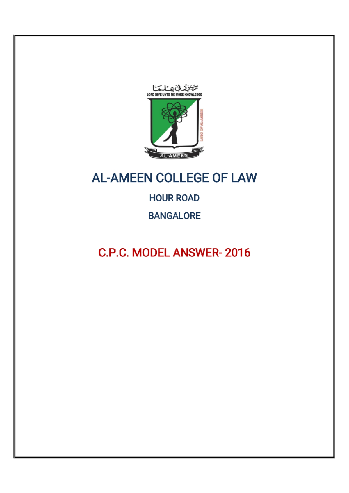 CPC Model Question Paper - Al-Ameen College - Studocu
