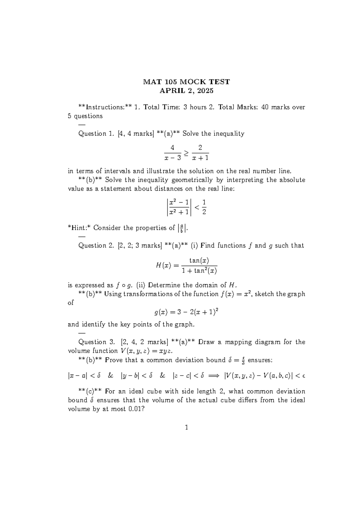 MAT 105 MOCK TEST - APRIL 2, 2025: Practice Questions & Solutions - Studocu