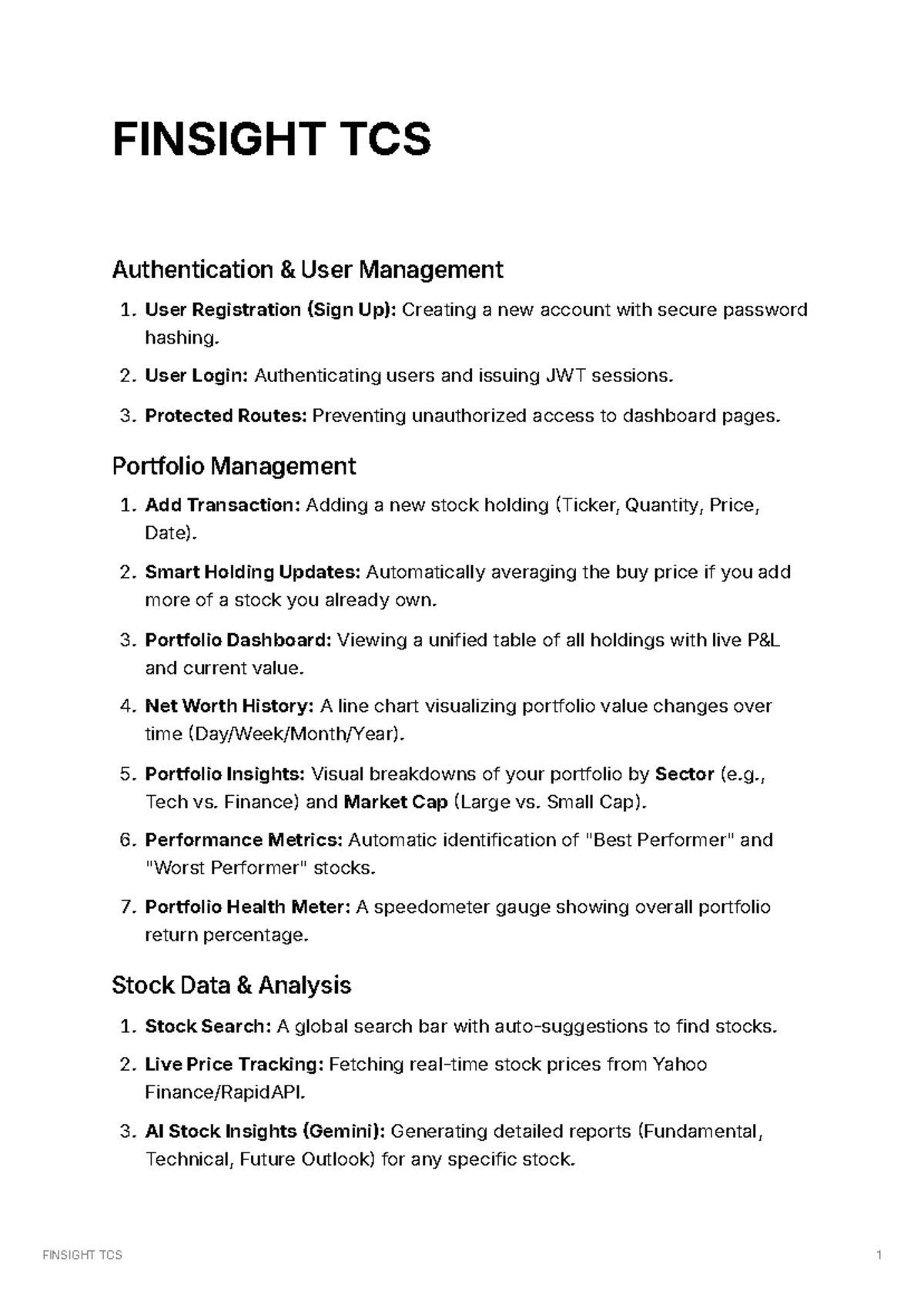 FINSIGHT TCS User Management & Portfolio Features Overview - Studocu