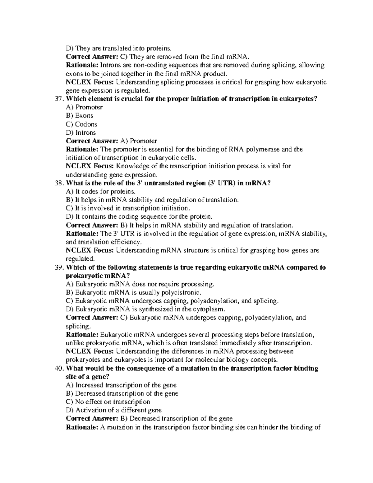 Genetics Test Bank: Key Concepts in Eukaryotic Gene Expression - Studocu