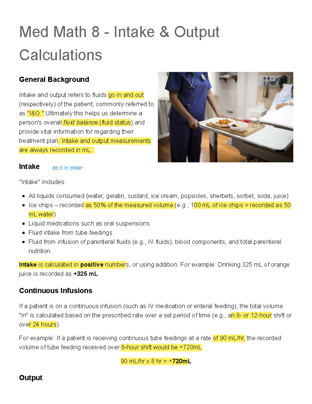 Med Math 8 - Understanding Intake & Output Calculations - Studocu