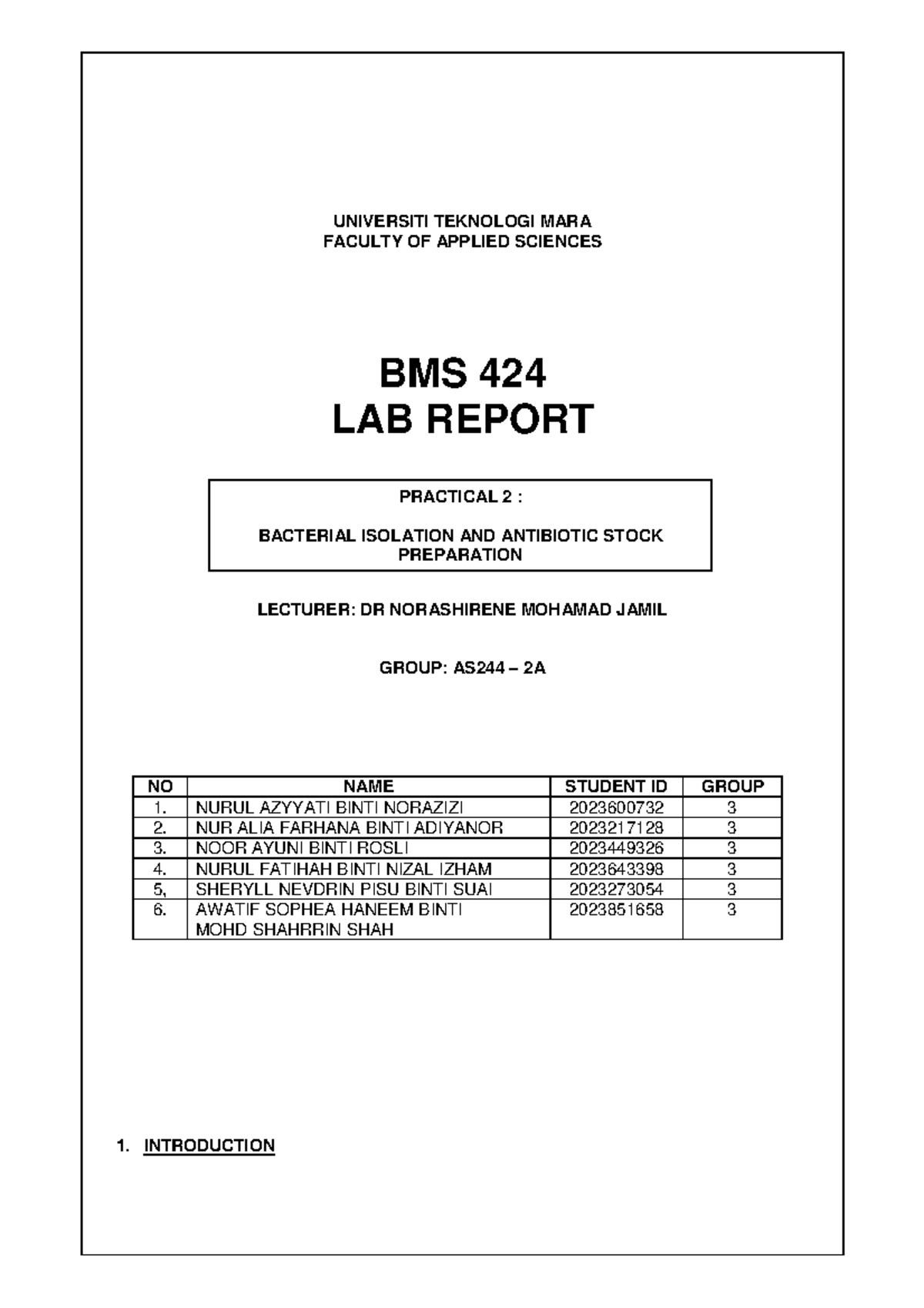 LAB Report on Bacterial Isolation & Antibiotic Prep - BMS424 - Studocu