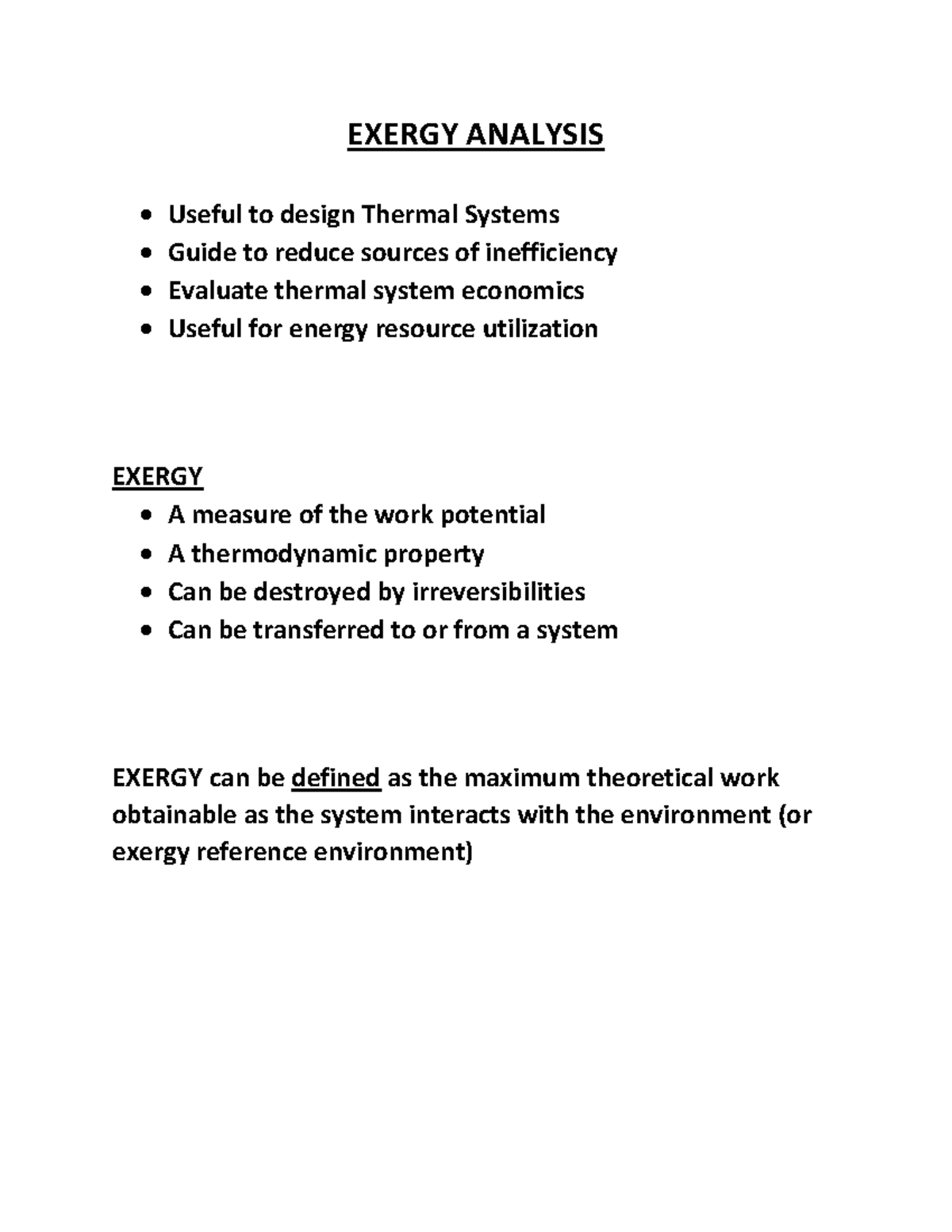 Exergy Analysis in Thermal Systems - Lecture Notes - Studocu