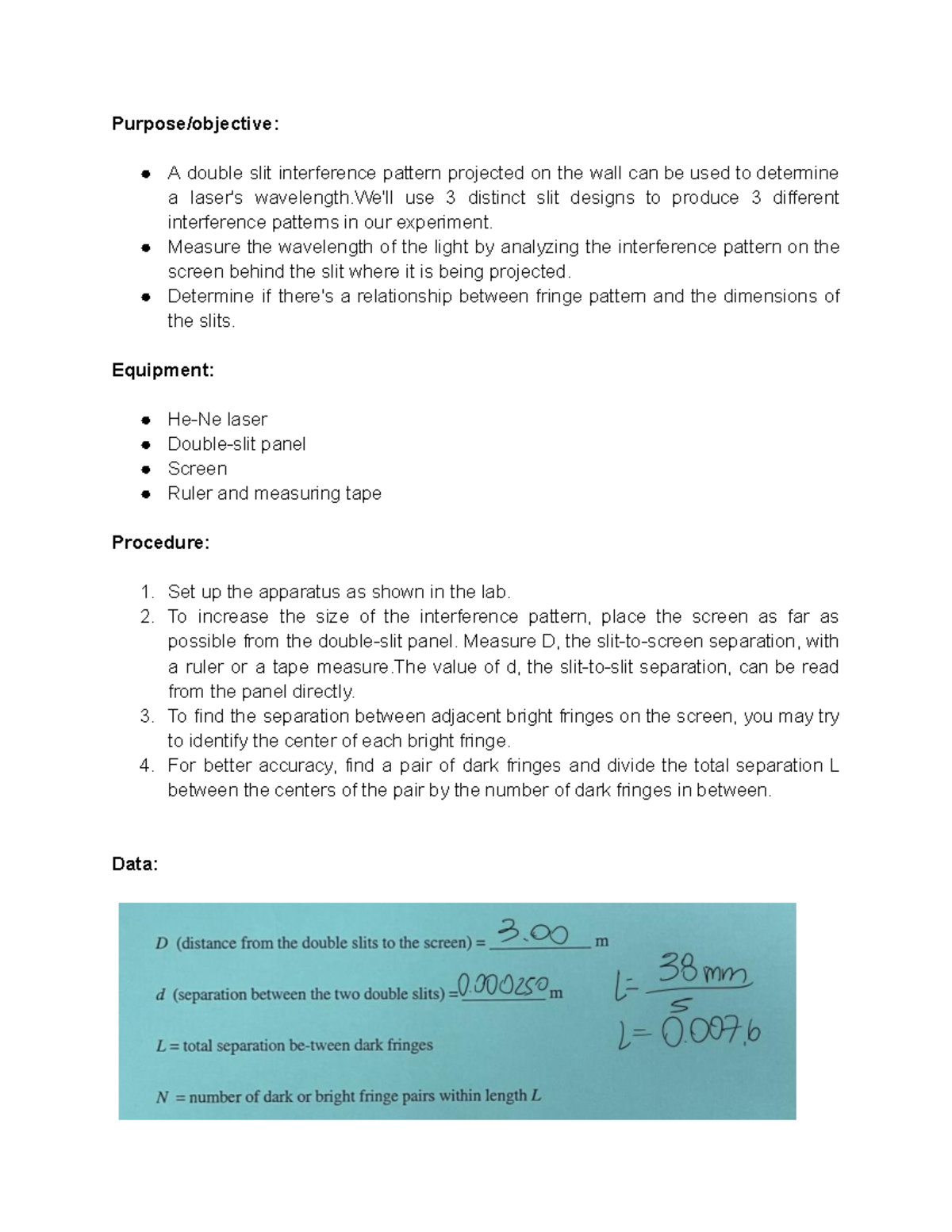 Young's Double-Slit Interference Lab Report: Patterns & Wavelength ...