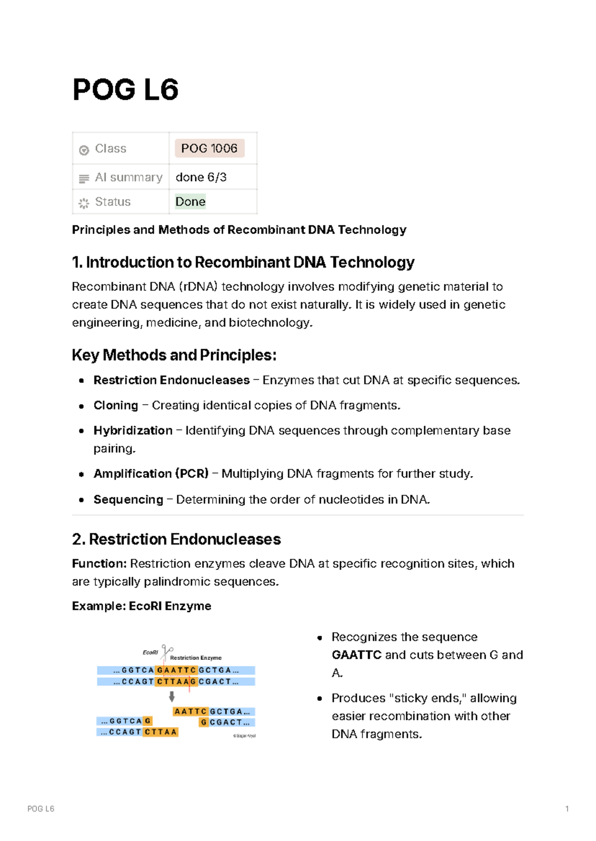 Final Exam Study Notes: POG 1006 - Recombinant DNA Tech Principles ...