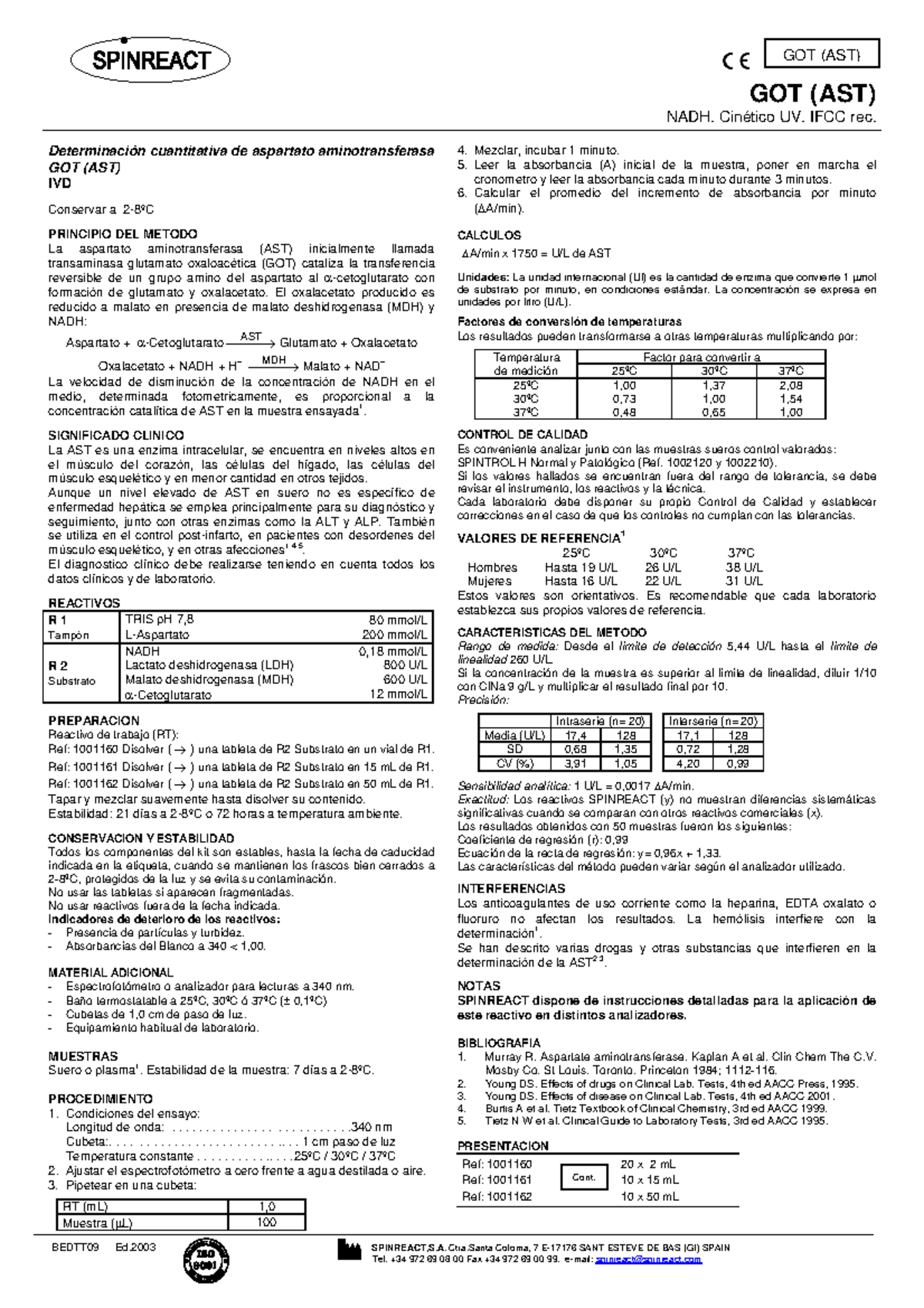 Practica de laboratorio transaminasas - GOT (AST) NADH. Cinético UV ...