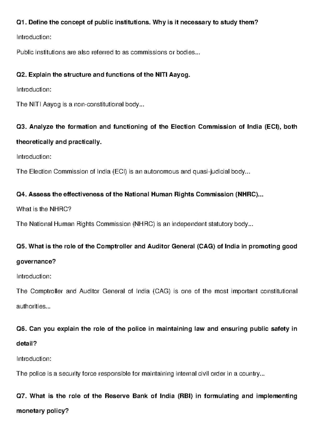 Public Institutions: Key Questions & Concepts for Study - Studocu