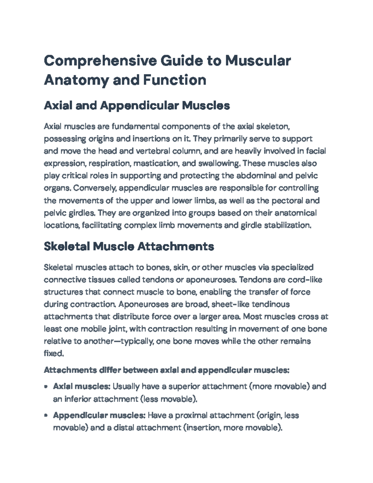 Comprehensive Study of Muscle Anatomy and Function (BIO 101) - Studocu