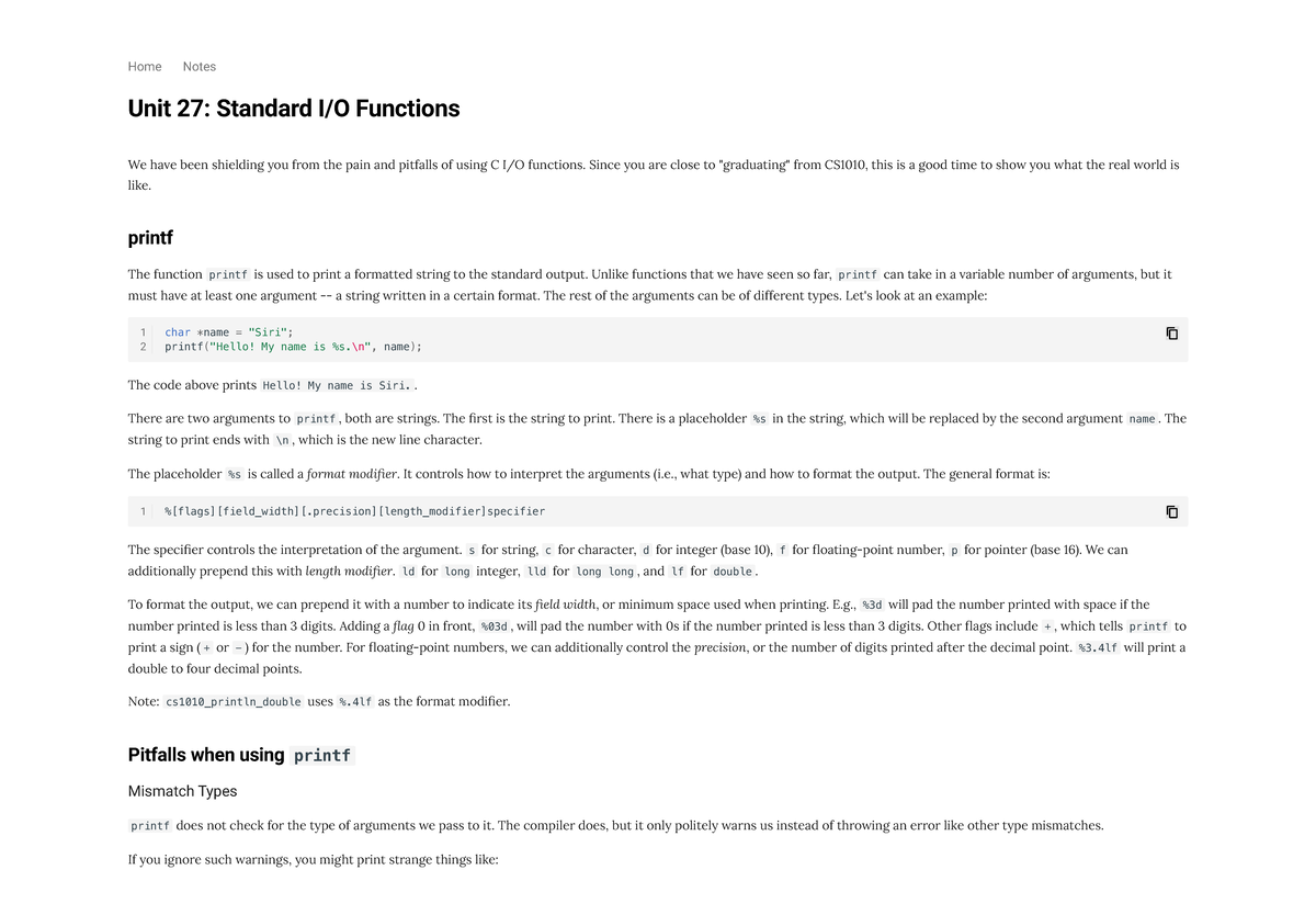 Chapter 27 - Unit 27: Standard I/O Functions - Home Notes Unit 27 ...