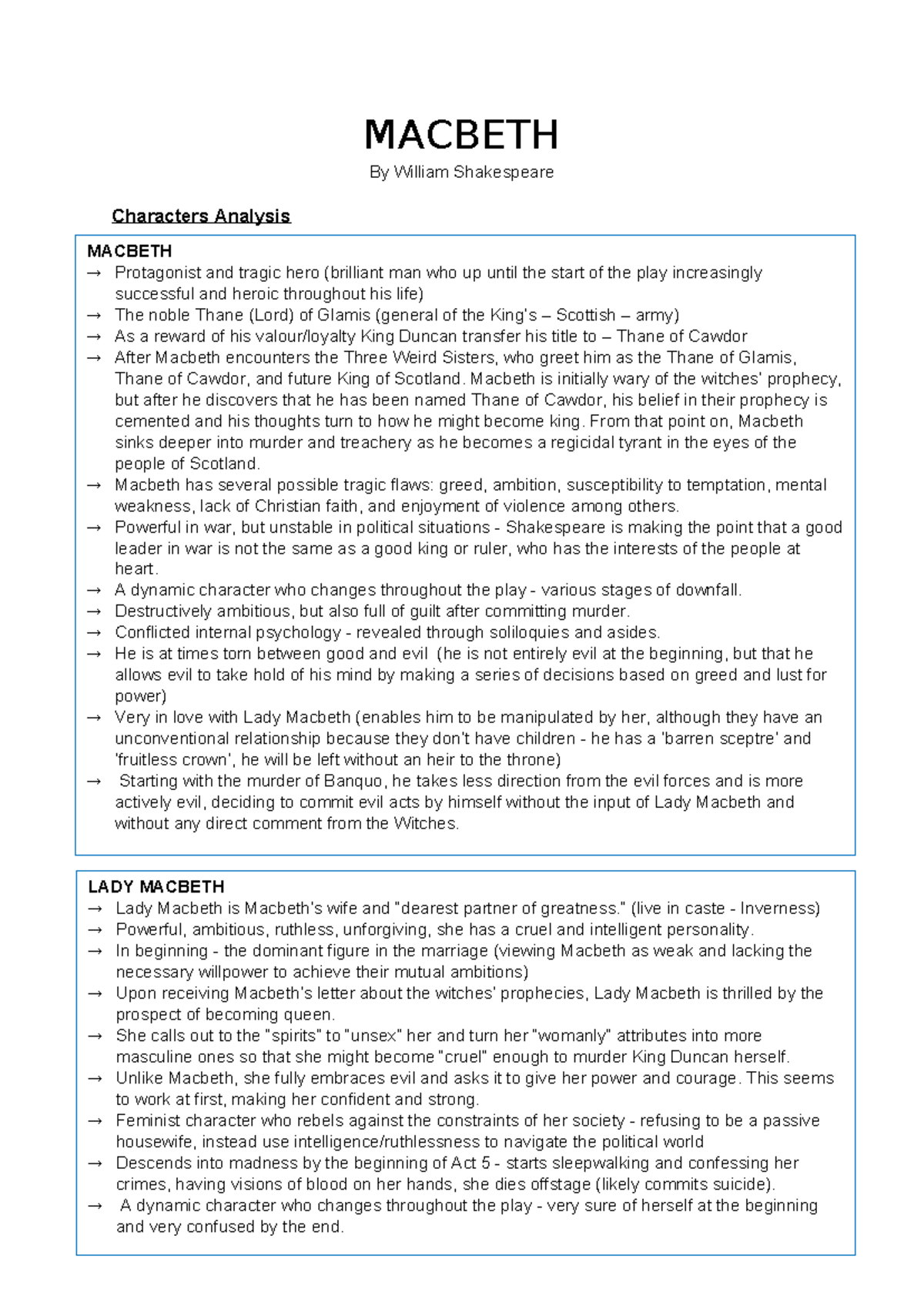Macbeth Character Analysis & Themes Overview (ENG101) - Studocu