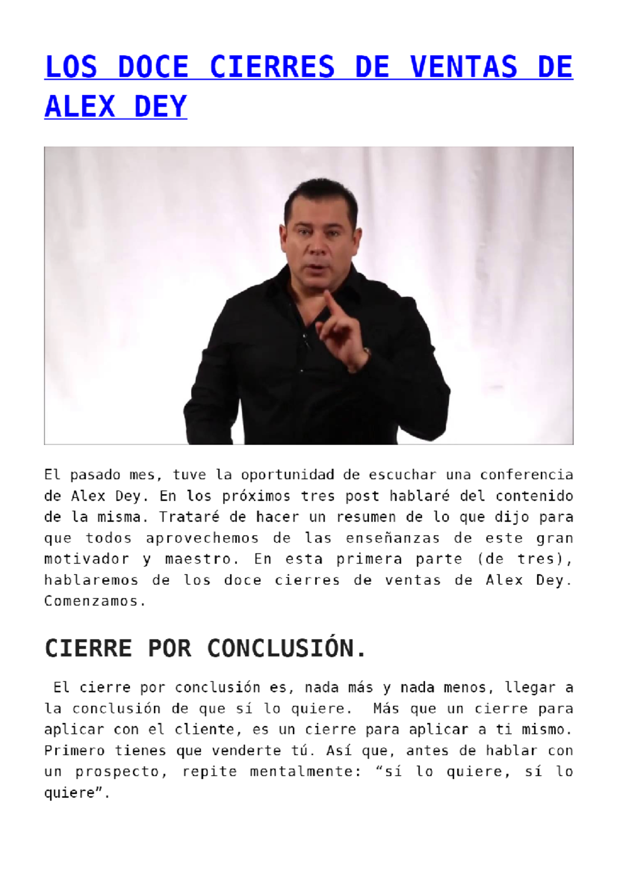 Resumen de los 12 Cierres de Ventas de Alex Dey - Parte 1 - Studocu