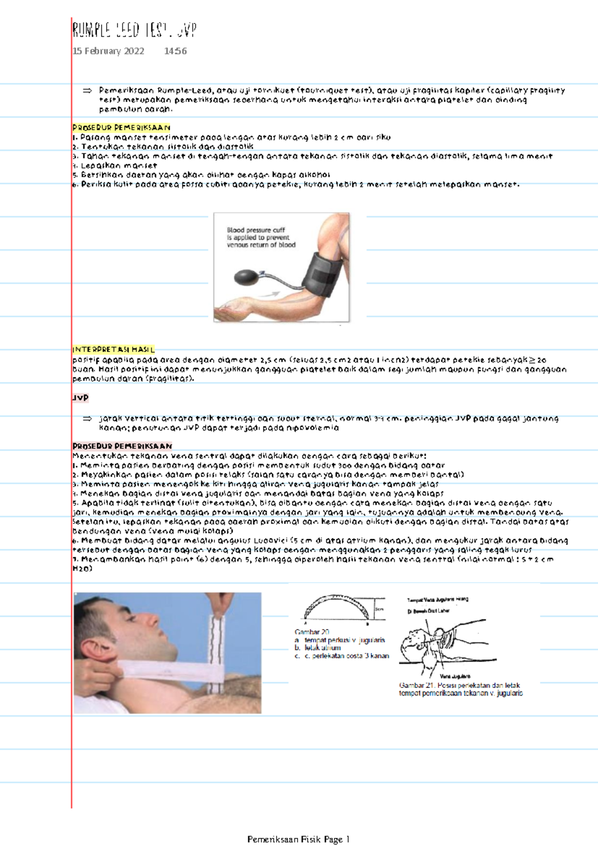 JVP Pemeriksaan Fisik: Rumple Leed Test Overview - Studocu