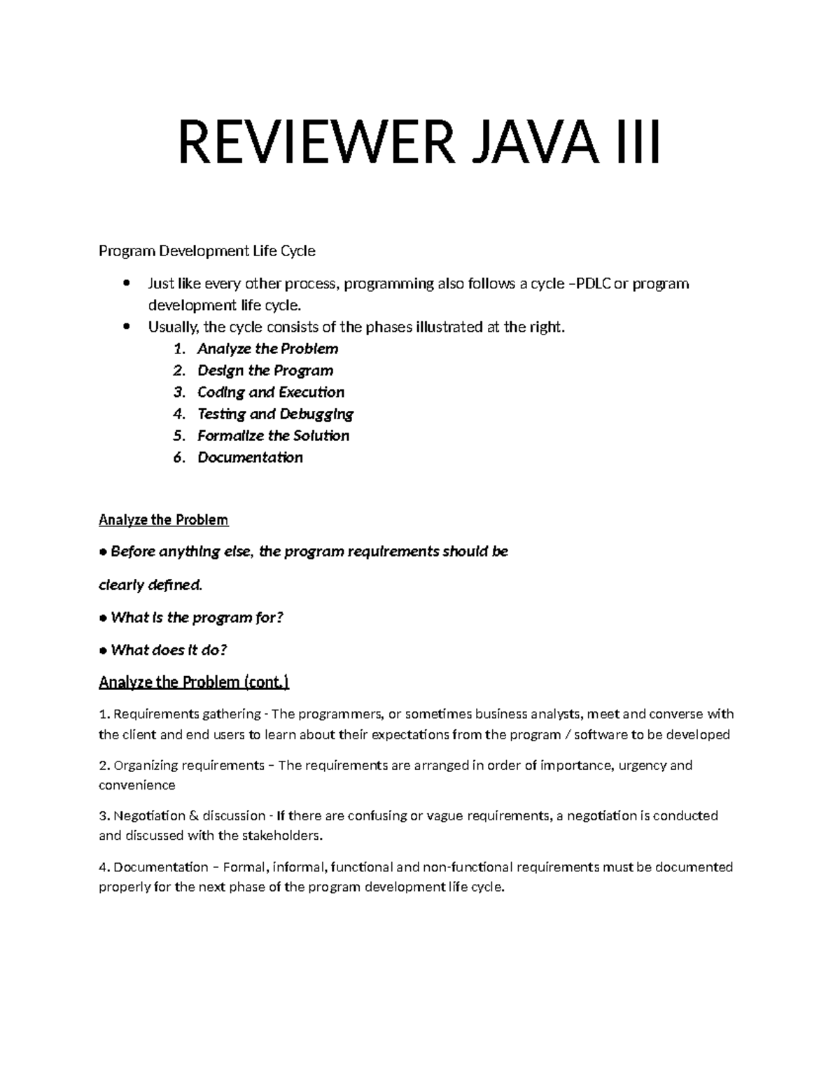 Java-lecture reviewer - REVIEWER JAVA III Program Development Life ...