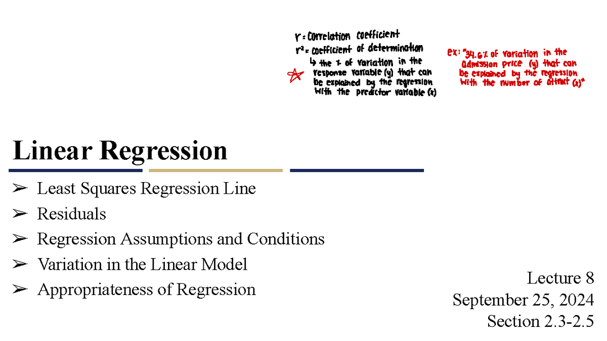 Stat Lecture 8: Linear Regression & Correlation Analysis - Studocu