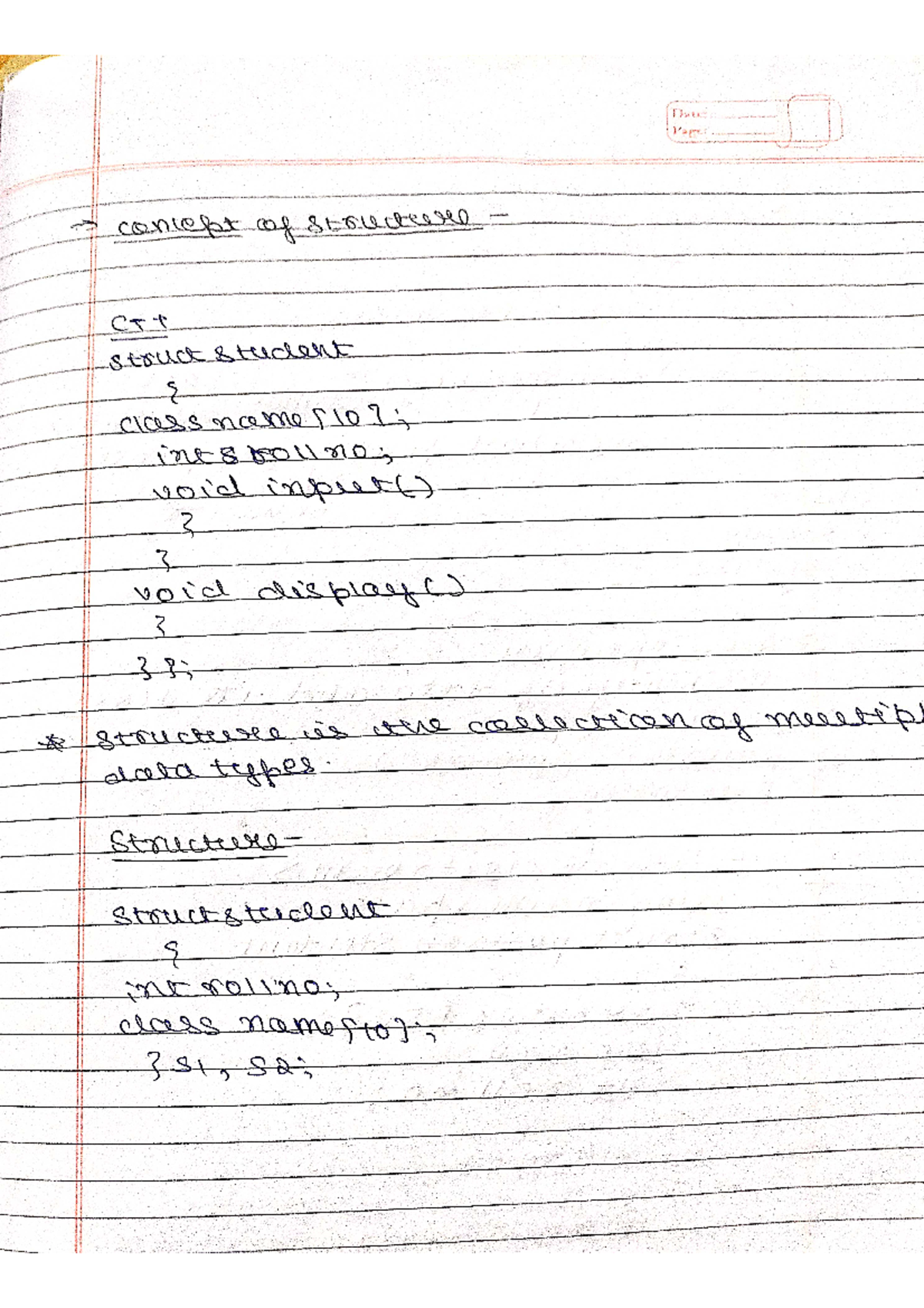 Oops - Date Pages concept of structure CTT struct student class name S int 8 follno. void input ...