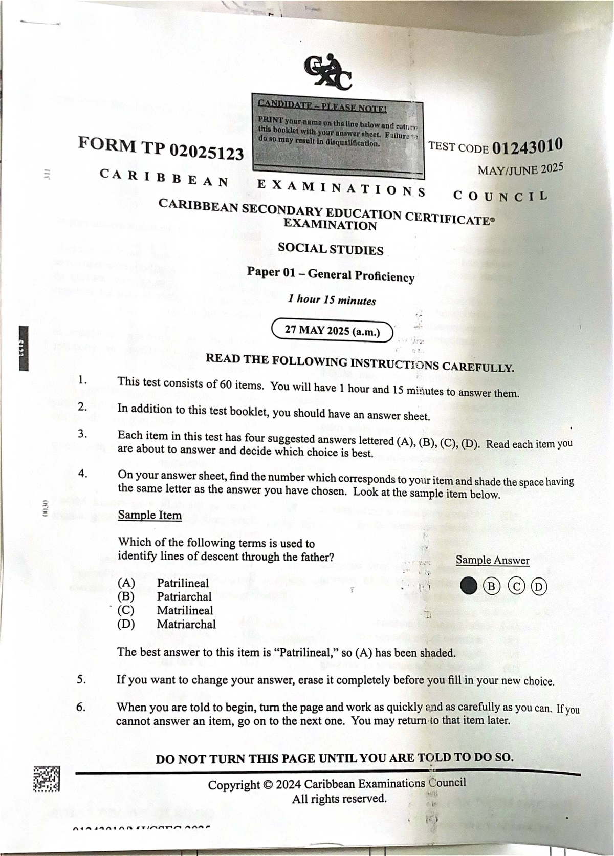 SS P1 2025 - CSEC Social Studies Past Paper Exam Guide - Studocu