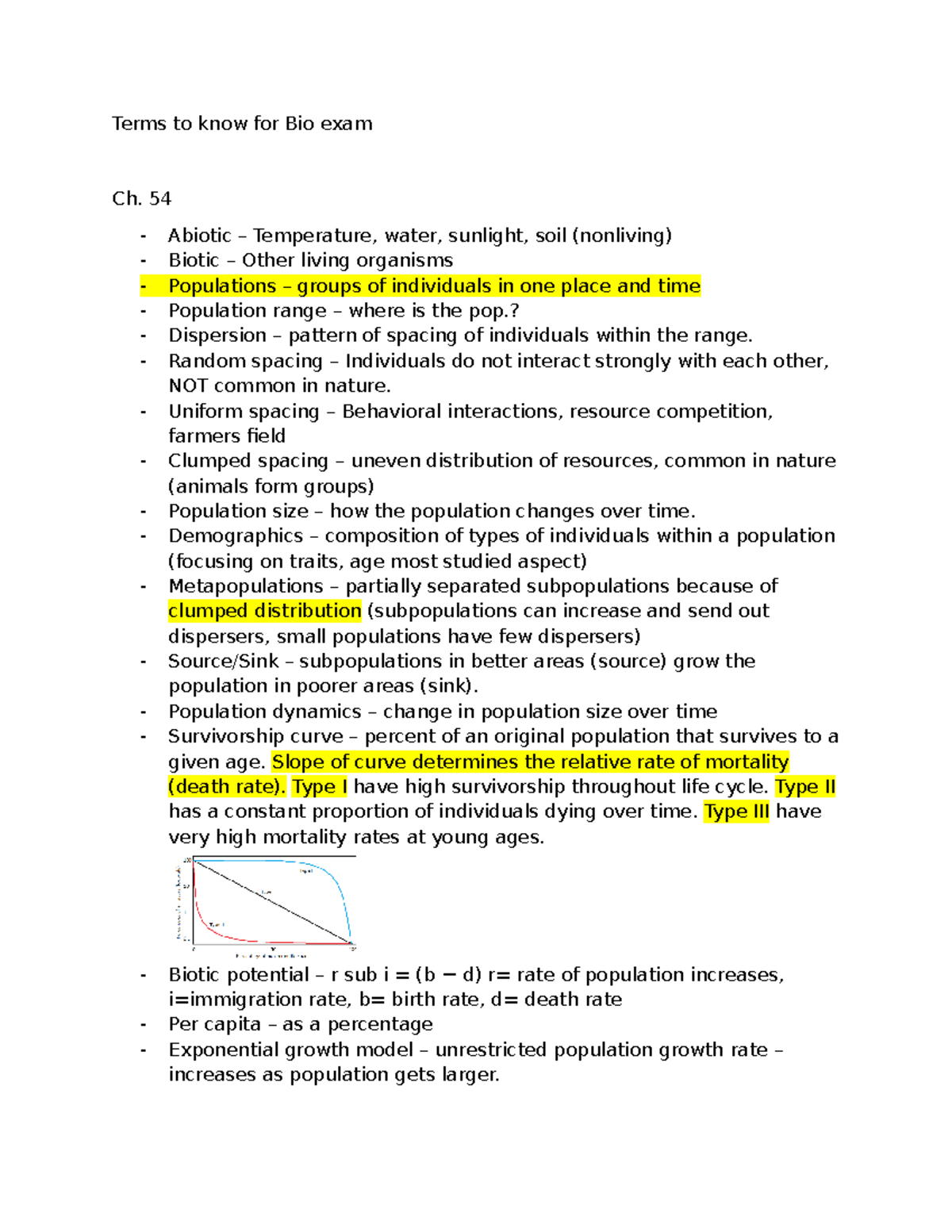 Key Terms for Bio Exam: Ch. 54-58 Ecology and Population Dynamics - Studocu