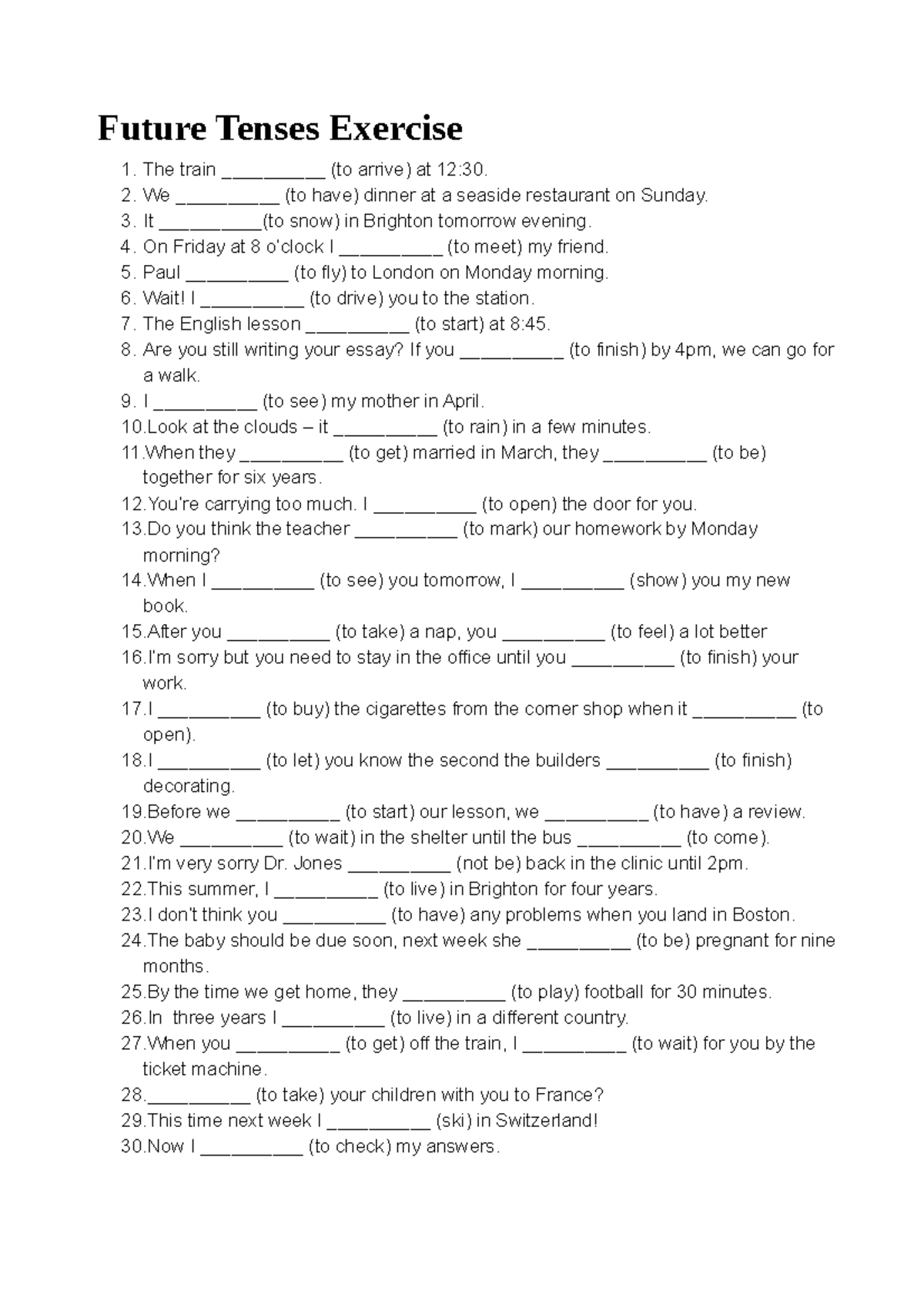 Future Tenses Exercise 1: Fill in the Blanks - Studocu