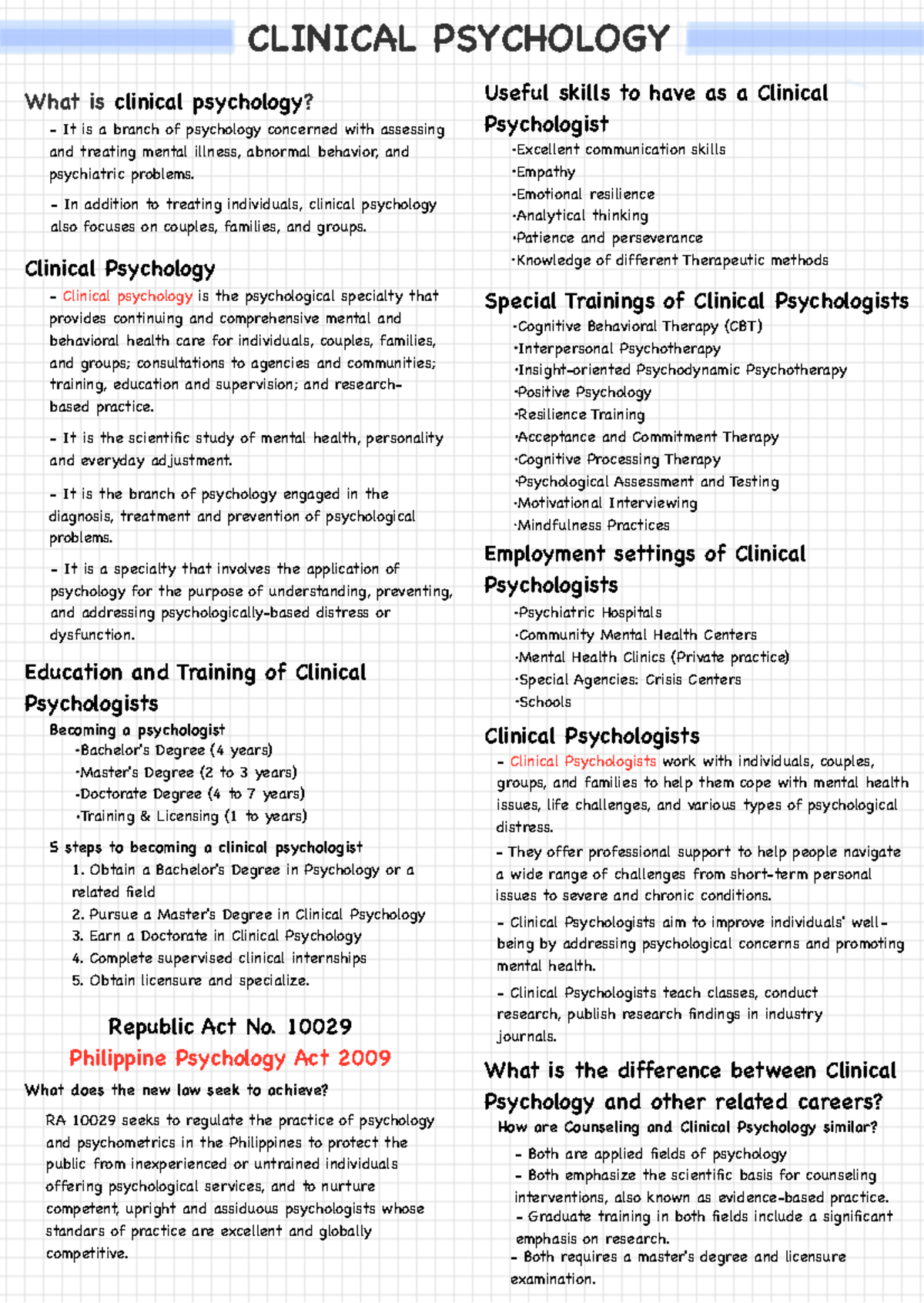 CLINICAL PSYCHOLOGY: An Overview of the Field and Training - Studocu