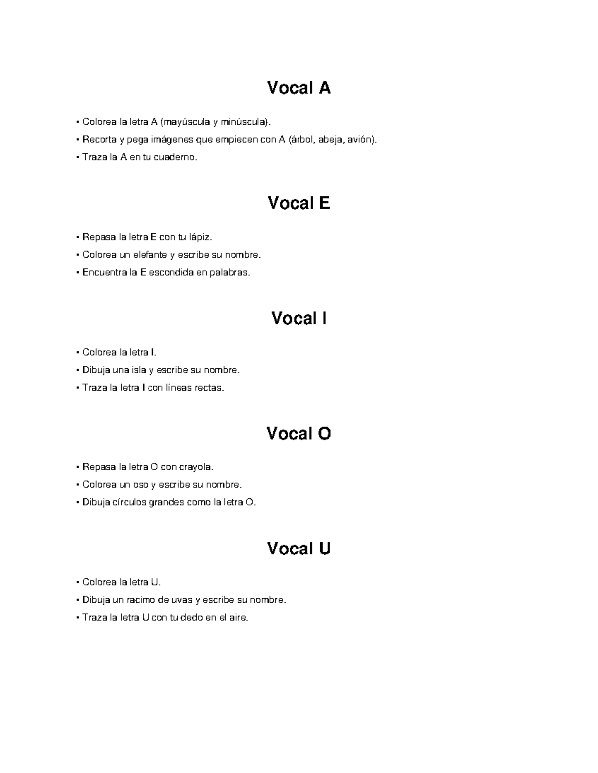 Actividades Vocales: Colorea y Traza las Letras A, E, I, O, U - Studocu