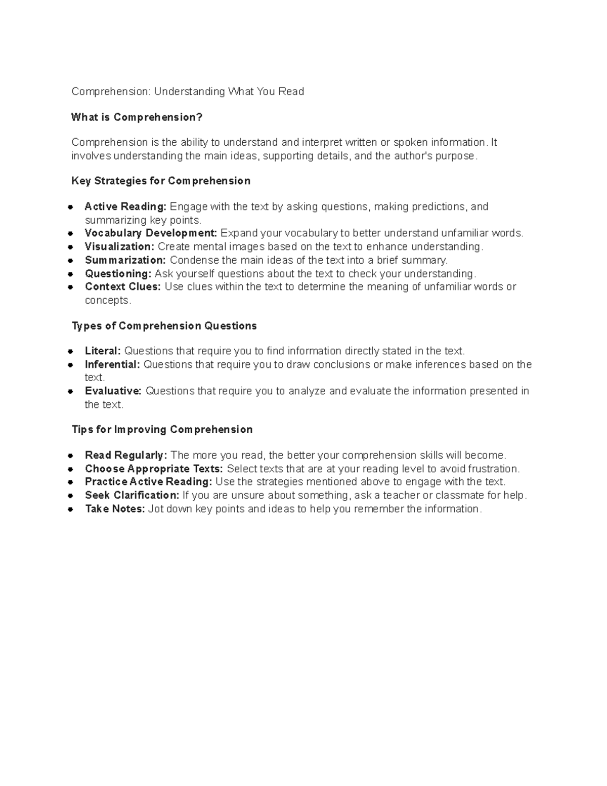 Comprehension Strategies: Enhancing Reading Skills for Success - Studocu