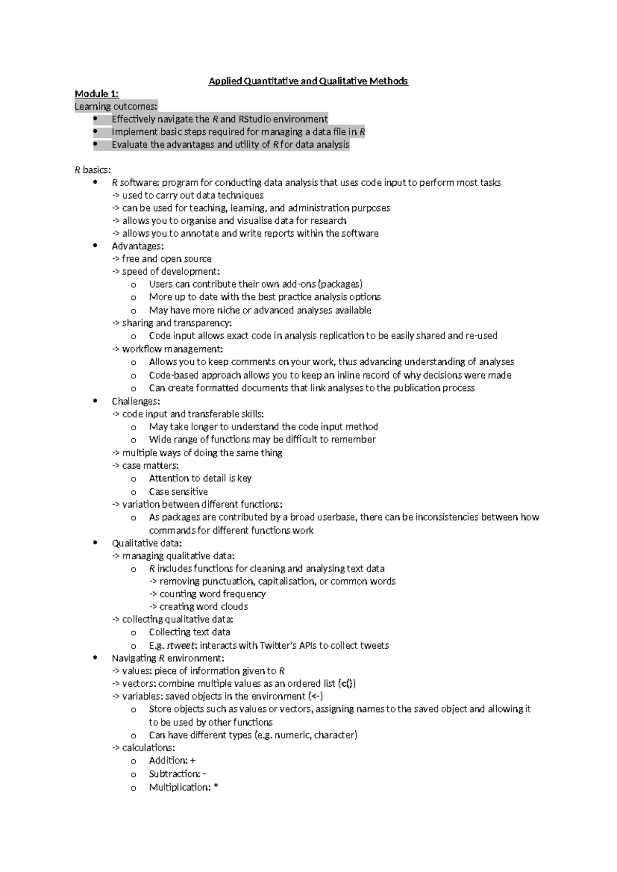 Applied quantitative and qualitative methods module 1: R and RStudio ...