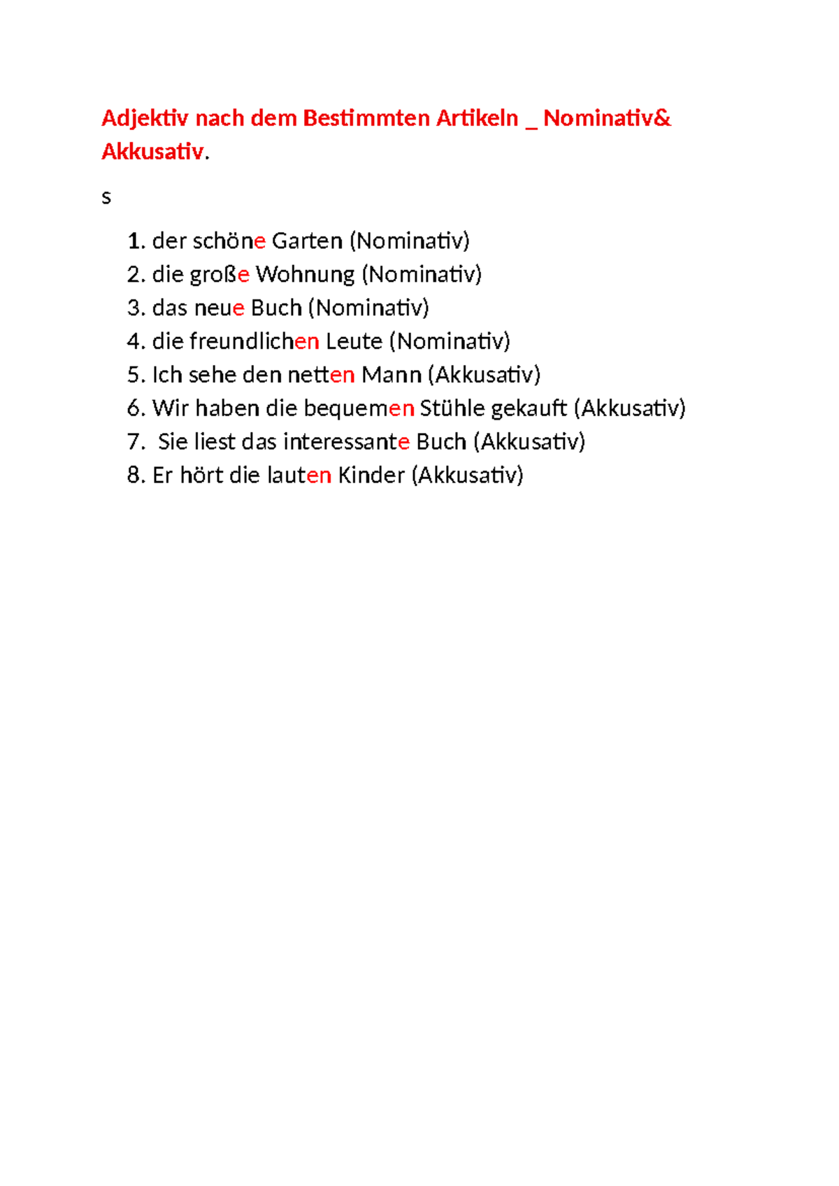 Adjektiv.Bestimmten Artikeln Nom & Akk - German Language - Adjektiv ...