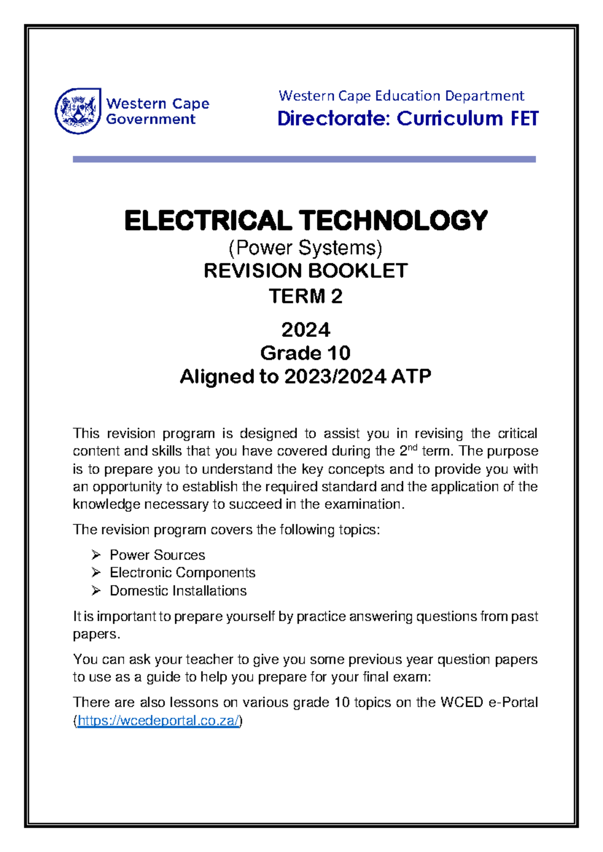 Electrical Technology Grade 10 Power Systems Term 2 Exam Revision Guide ...