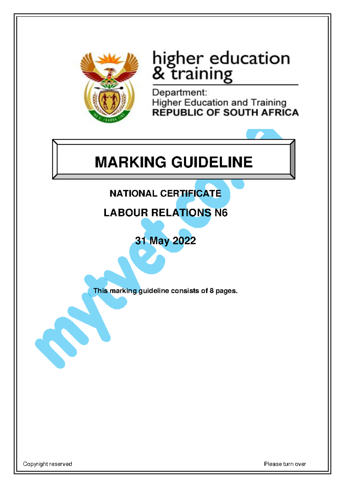 N970 - Labour Relations N6 Marking Guideline Memo - June 2022 - Studocu