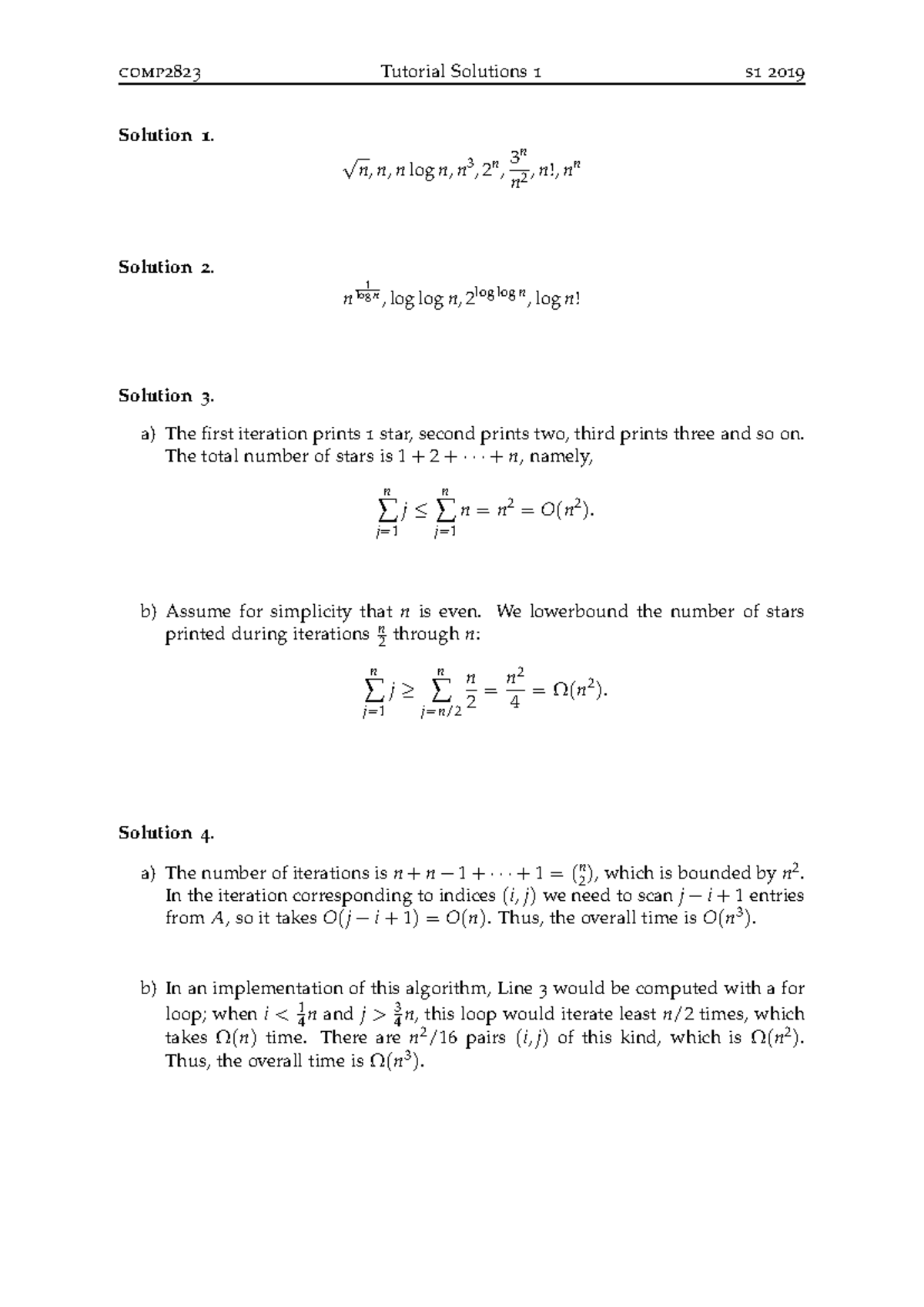 Week 1 - Algorithm - comp2823 Tutorial Solutions 1 s1 2019 Solution 1 ...