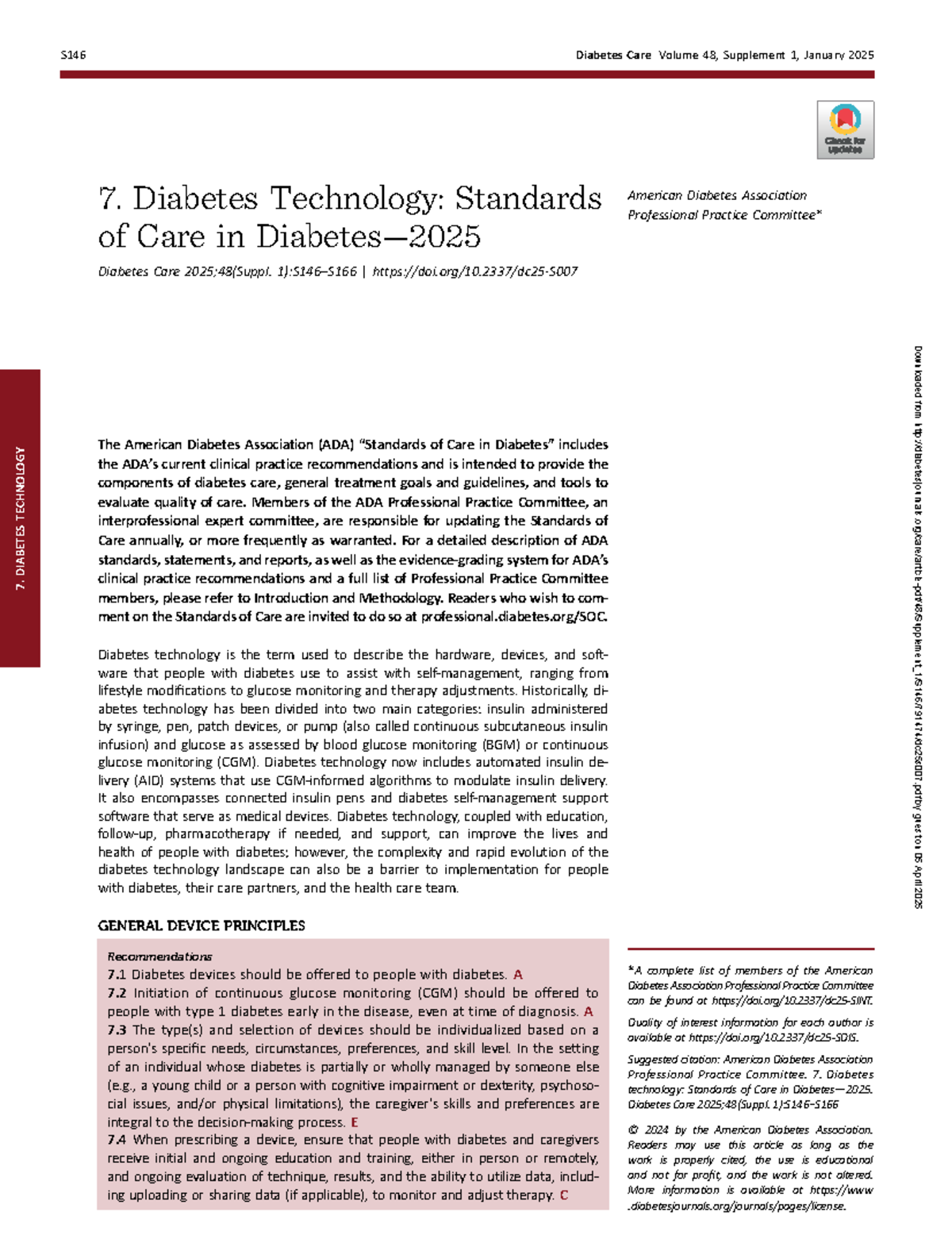 ADA 7 - ultima guía de diabetes 2025 - 7. Diabetes Technology ...