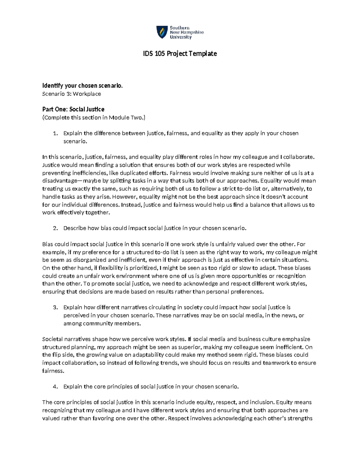 IDS 105 Social Justice Scenario Analysis: Workplace Dynamics - Studocu
