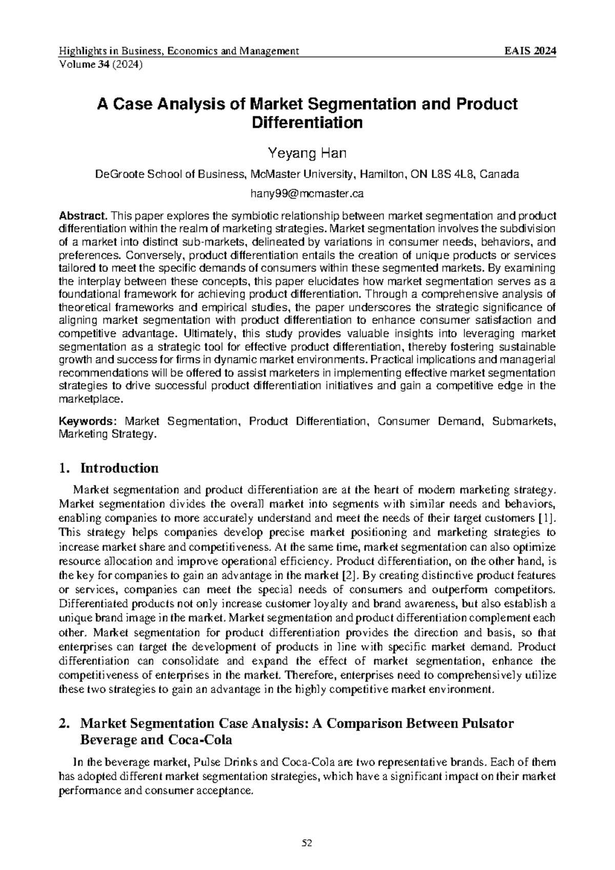 EAIS 2024: Market Segmentation & Product Differentiation Case Study - Studocu