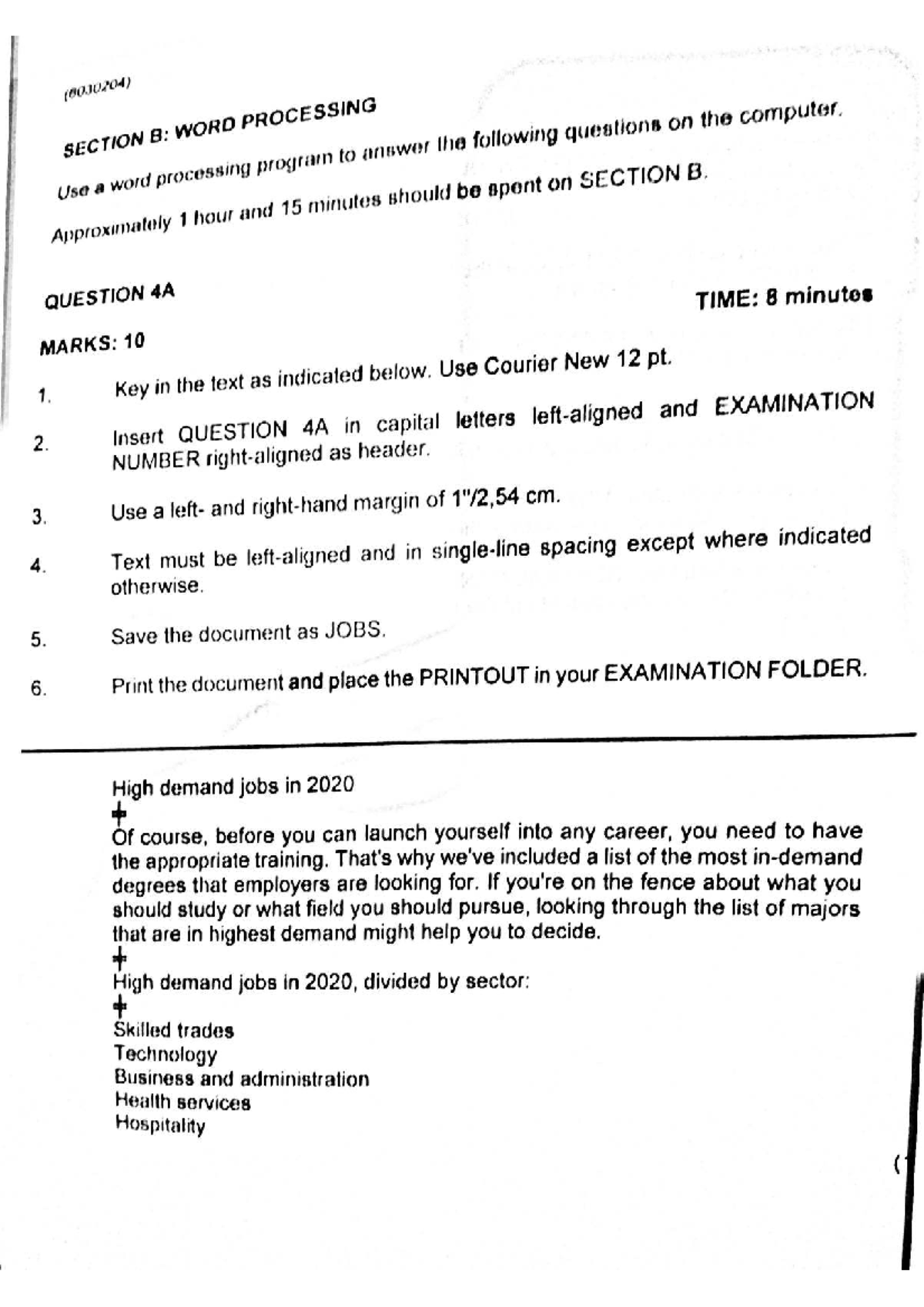 (6030204) WORD PROCESSING EXAM: High Demand Jobs in 2020 - Studocu