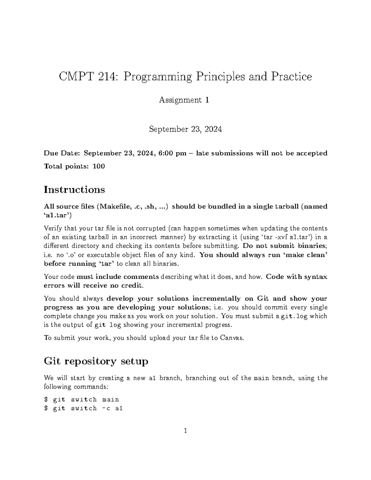 2024-Fall-a1 - asn-1 - CMPT 214: Programming Principles and Practice ...
