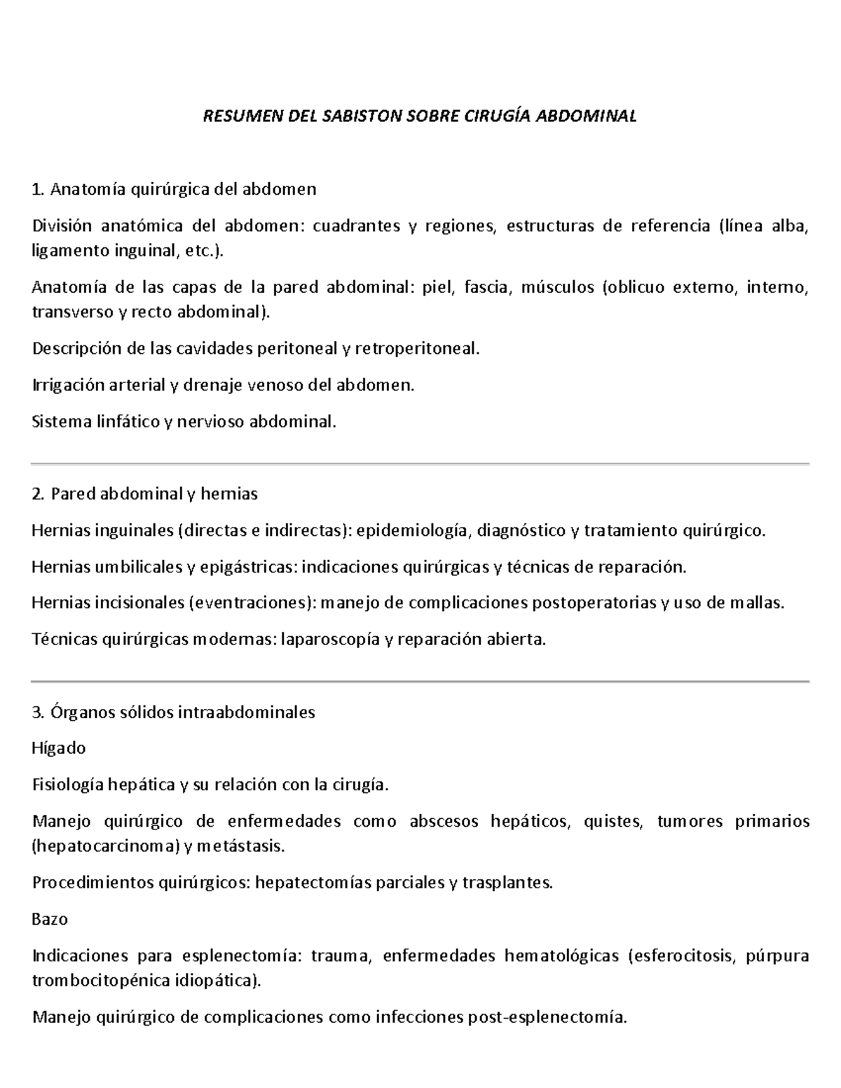 Resumen Completo del Sabiston: Cirugía Abdominal (Clase) - Studocu