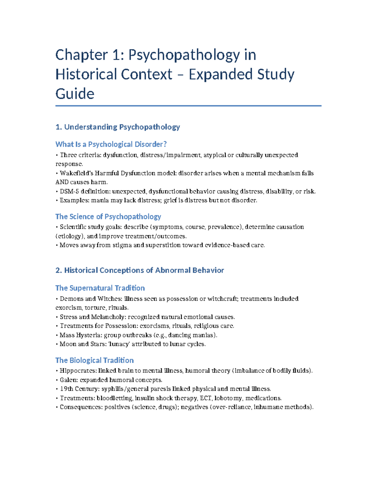 Chapter 1: Psychopathology in Historical Context Study Guide & Glossary ...