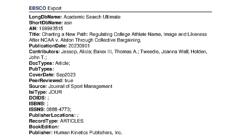 EBSCO: Regulating College Athlete NIL Post-NCAA v. Alston - Studocu