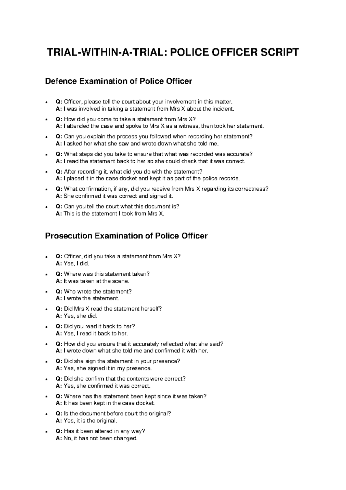 POLICE OFFICER SCRIPT: Defence & Prosecution Examination Notes - Studocu